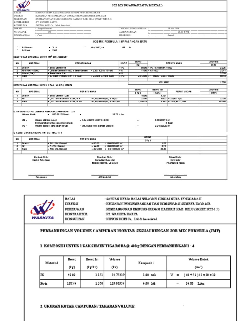 Job Mix Formula Mortar Pasangan Batu | PDF | Griya & Taman | Sains ...
