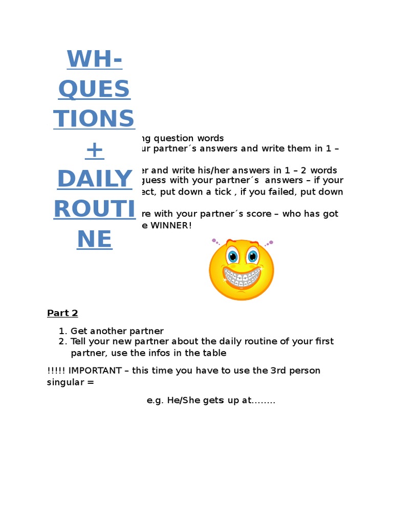 WH Questions Daily Routine | PDF