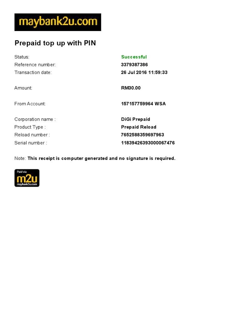 Successful DiGi Prepaid Top-Up Receipt | PDF