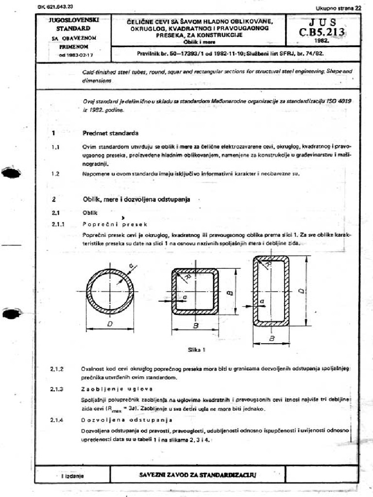 JUS C.B5.213 - 1982 - Celicne Savne Cevi Za Konstrukcije | PDF