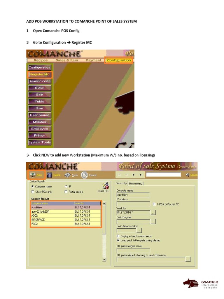 Add Pos Workstation To Comanche Point of Sales System | PDF