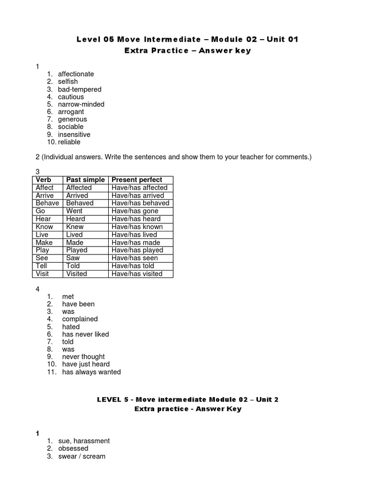 Level 5 Extra Practice Answer Key PDF | PDF