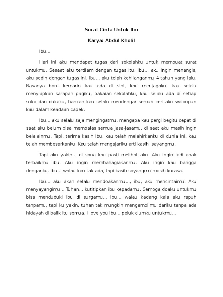 Surat Cinta Untuk Ibu Milik Abdul Kholil | PDF