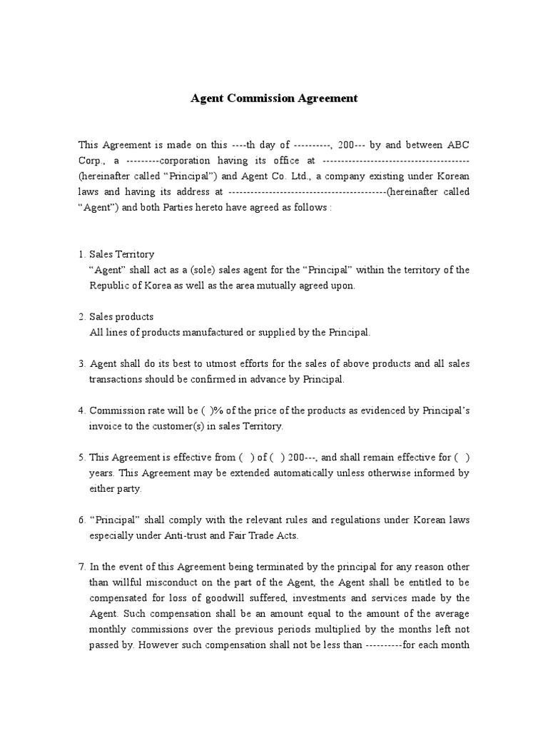 Agent Commission Agreement | PDF