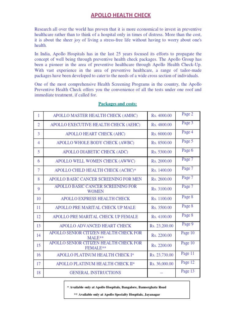 Apollo Health Check Brochure Modified 2016 | PDF | Cholesterol | High ...