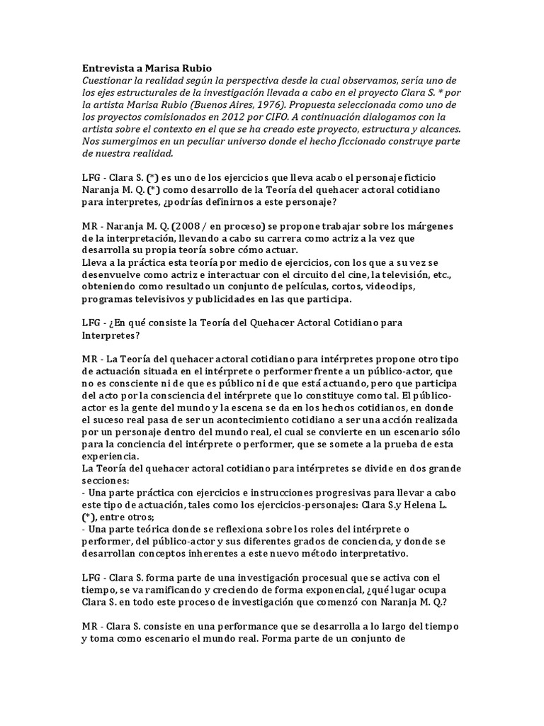Entrevista A Marisa Rubio | PDF | Blog | Psicoanálisis