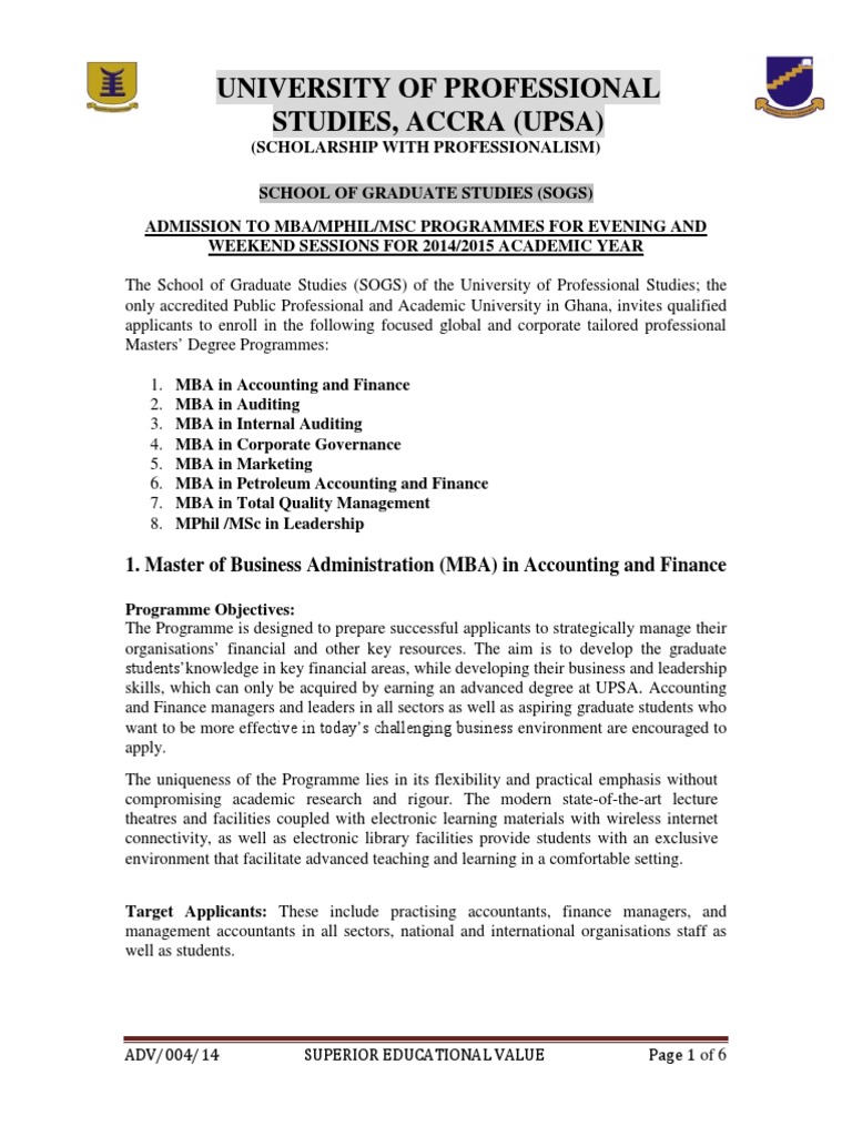 UPSA Masters | PDF | Master Of Business Administration | Audit