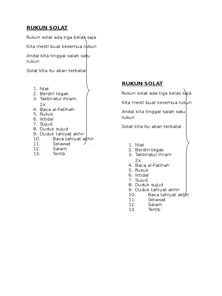 Lirik Lagu Rukun Solat | PDF