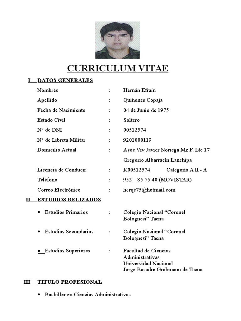 Curriculum Vitae No Documentado - Hernan Quiñones | PDF | Política (general) | Educación avanzada