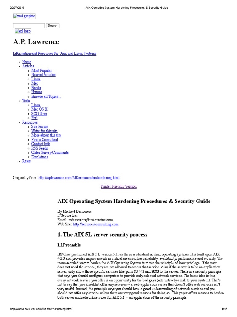 AIX Operating System Hardening Procedures & Security Guide | PDF ...