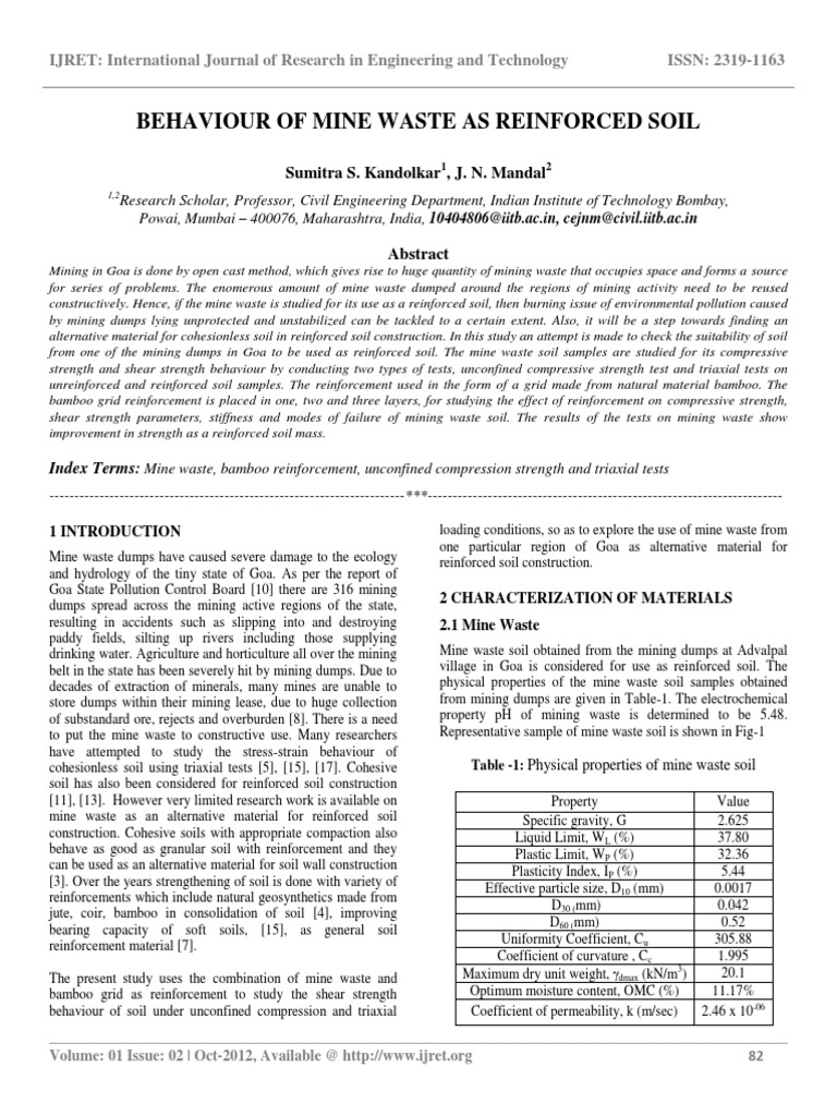 Mine Waste as Reinforced Soil Using Bamboo | PDF