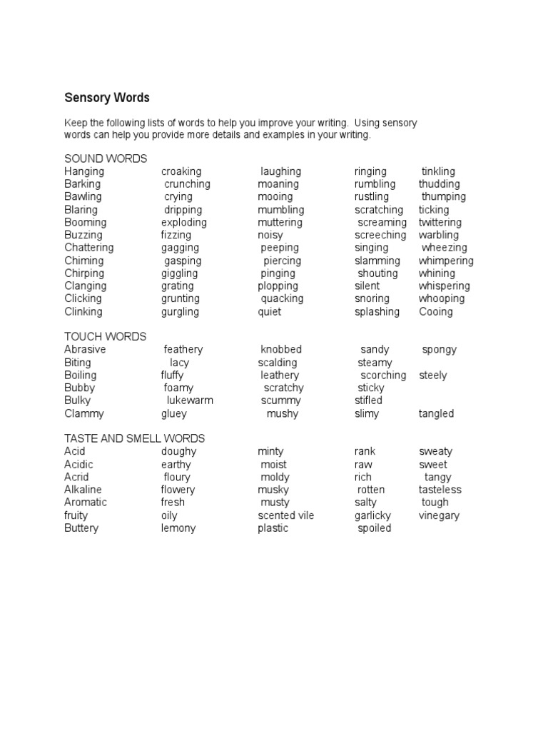 Sensory Descriptive Words List | PDF