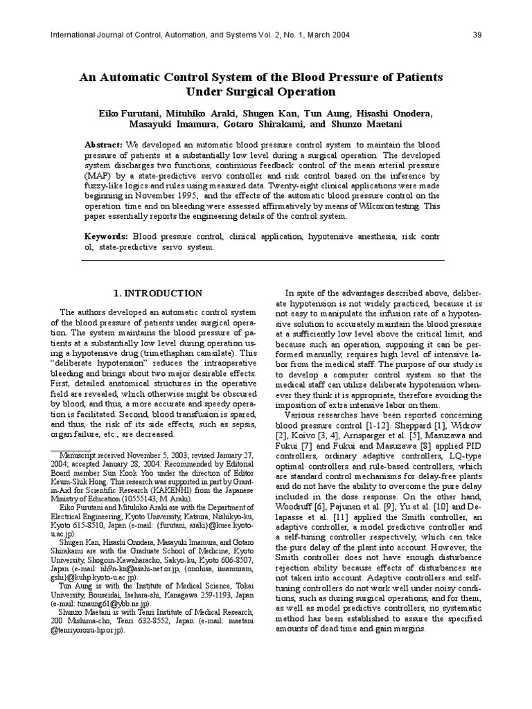 An Automatic Control System of The Blood Pressure of Patients | PDF