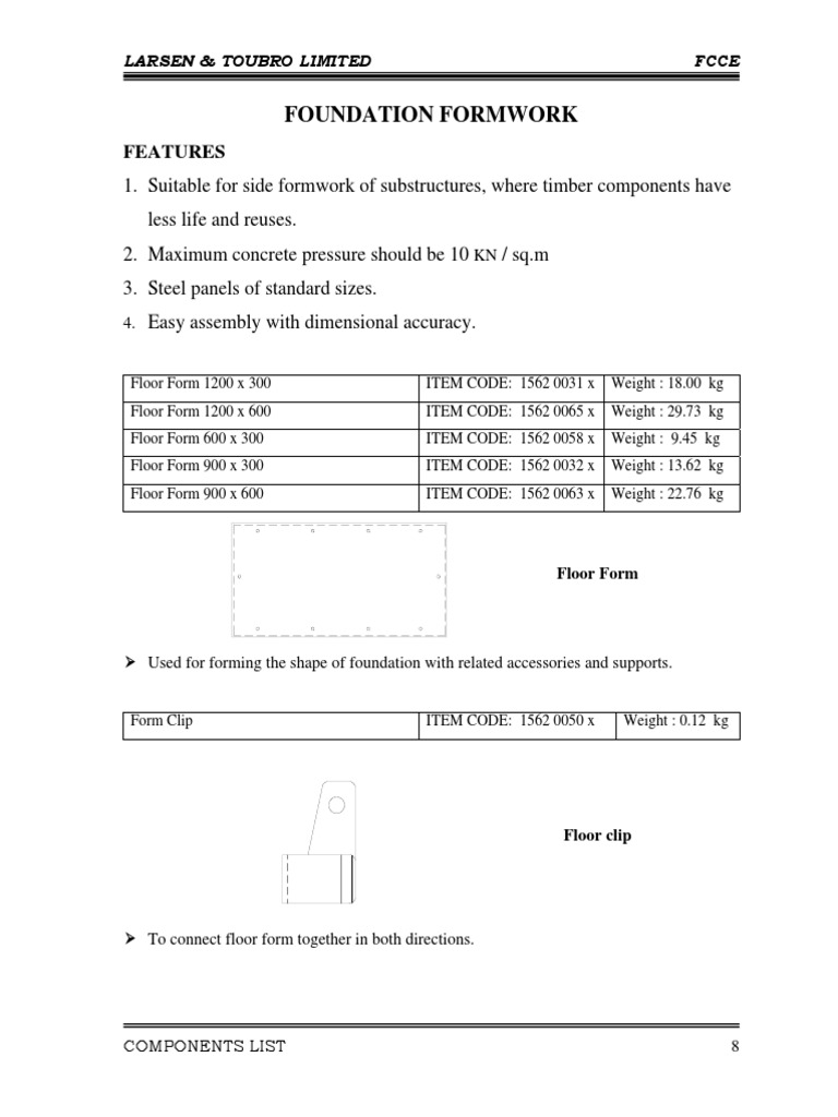 L&T Formwork Component List | PDF | Scaffolding | Stairs