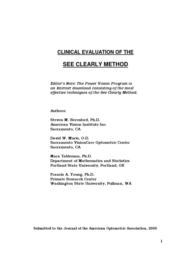 Clinical Evaluation of the Effectiveness of the See Clearly Method in ...