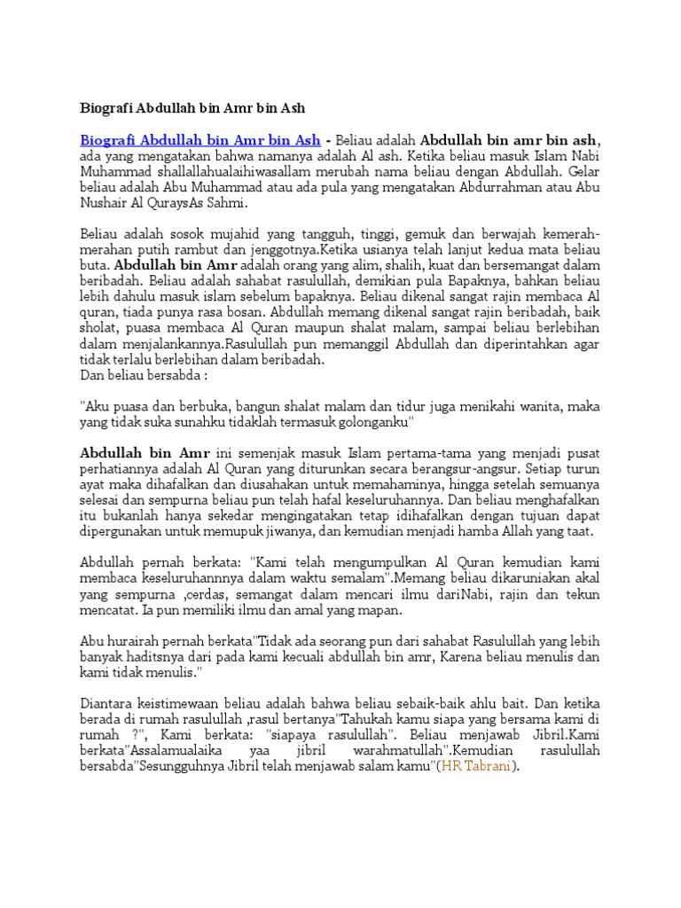 Biografi Abdullah Bin Amr Bin Ash | PDF