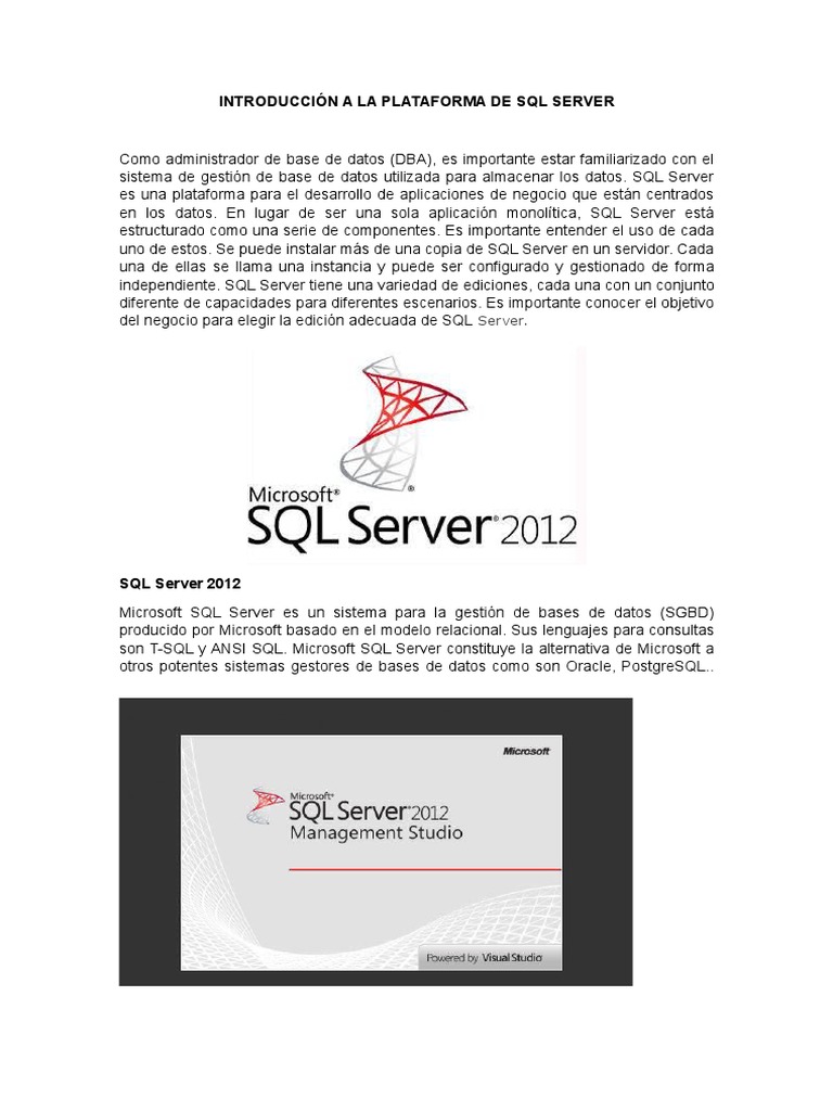 Introducción A La Plataforma de SQL Server | PDF | Servidor SQL de Microsoft | SQL