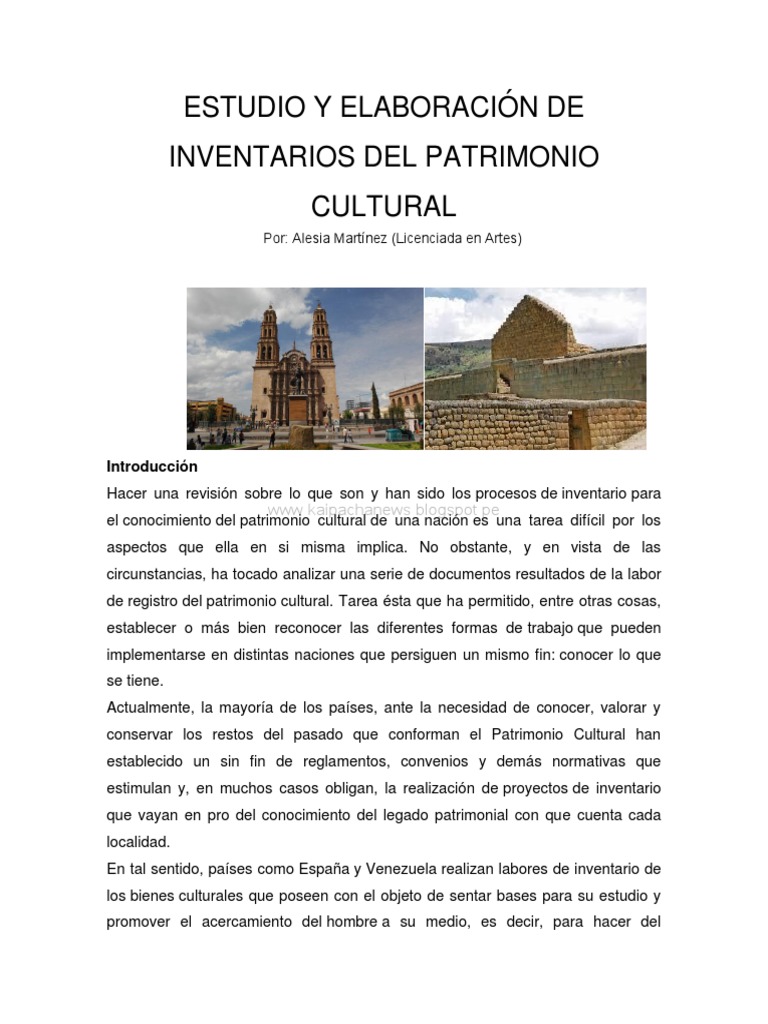 Estudio y Elaboración de Inventarios Del Patrimonio Cultural | PDF | Bienes (Ley) | Conocimiento