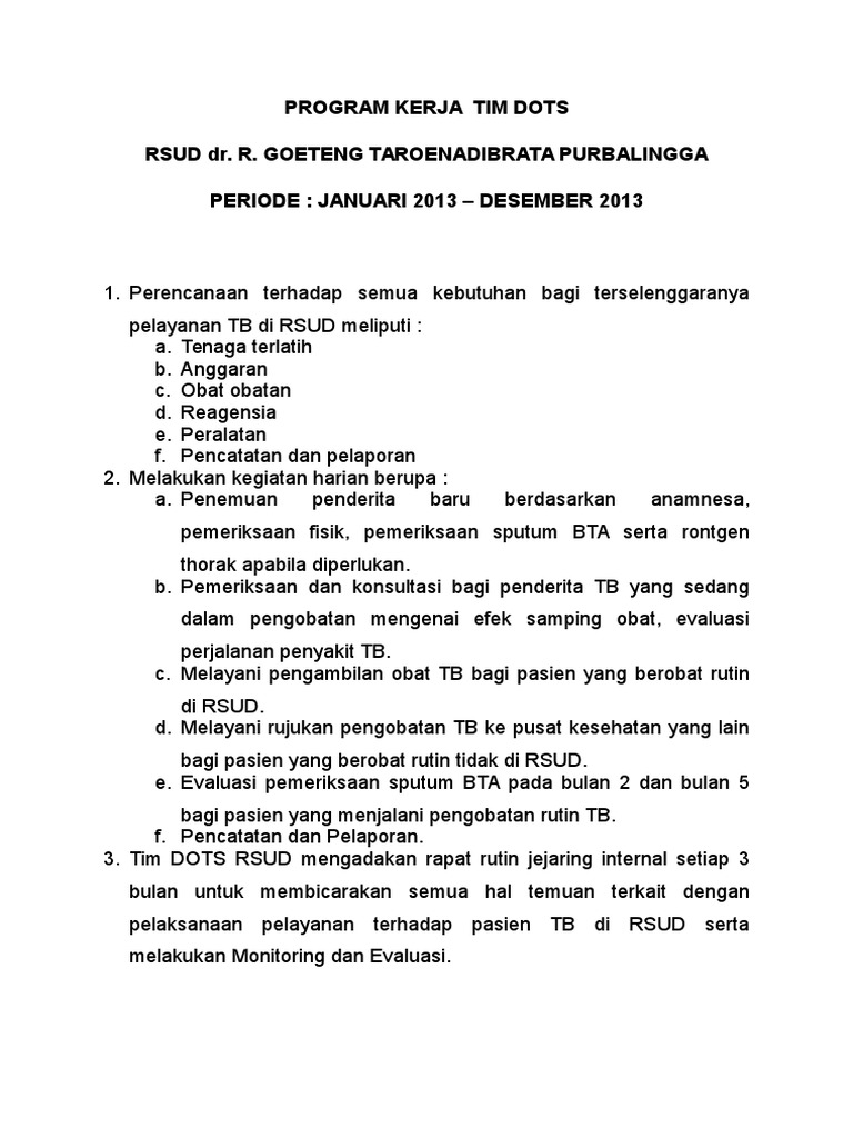 Program Kerja Tim Dots | PDF