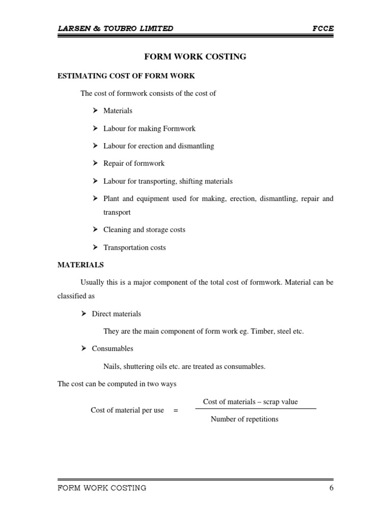 Formwork Costing | PDF | Production And Manufacturing | Industries