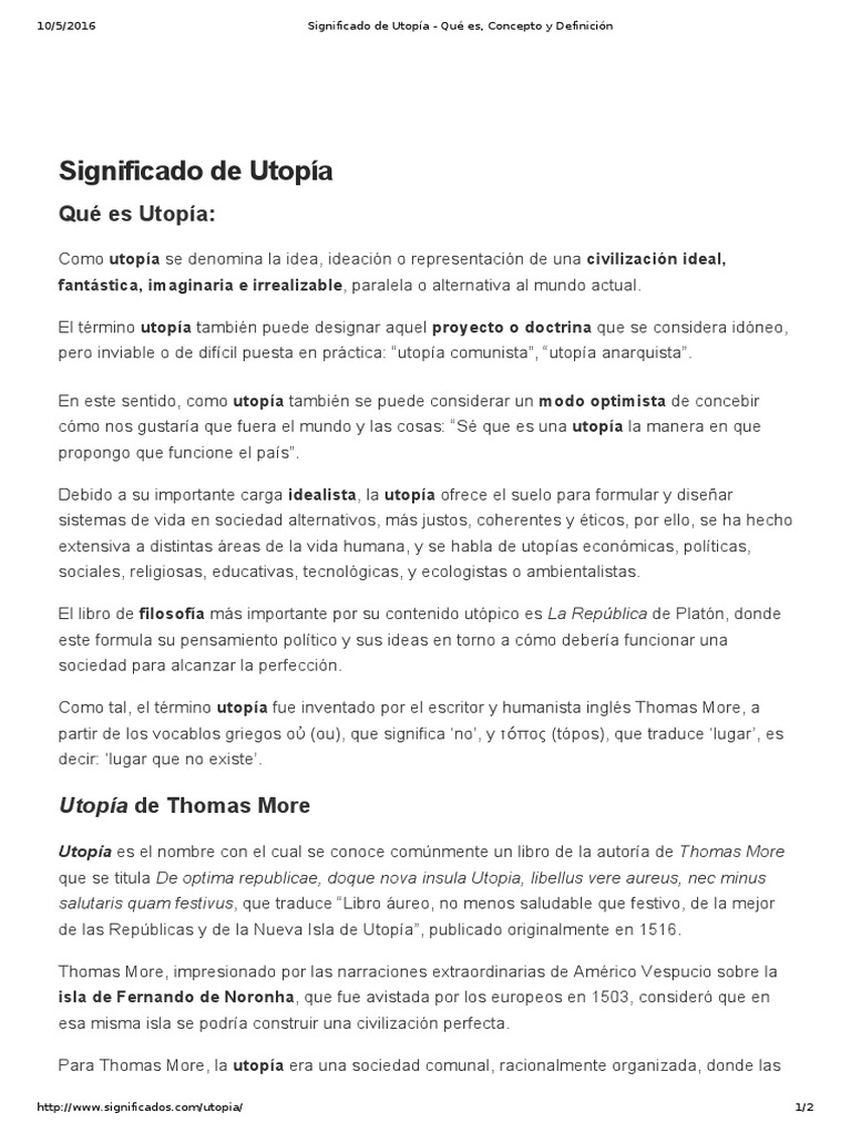 Significado de Utopía - Qué Es, Concepto y Definición | PDF | utopía ...