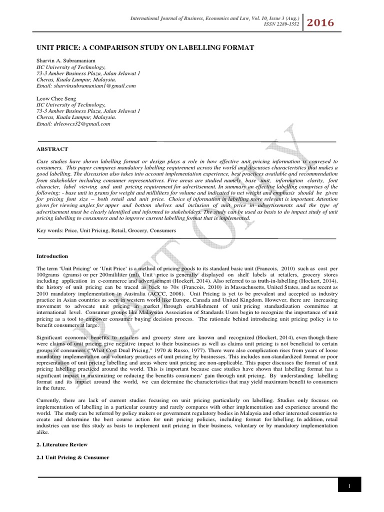 Unit Price A Comparison Study On Labelling Format | PDF | Retail ...