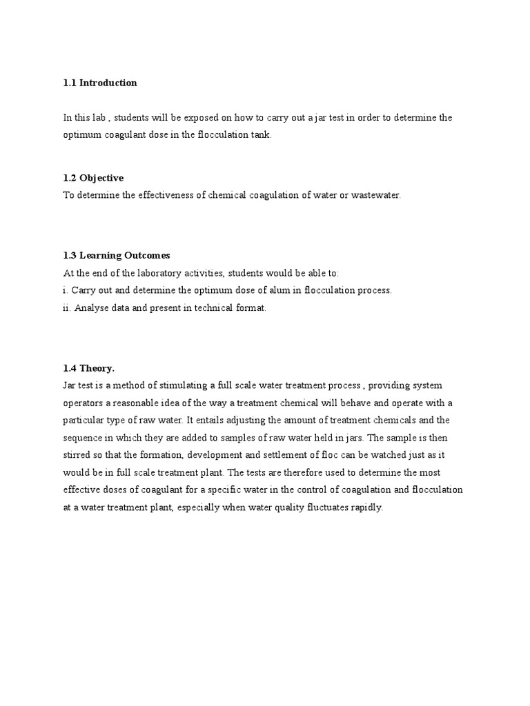 Water Jar Test | PDF | Water Pollution | Environmental Engineering