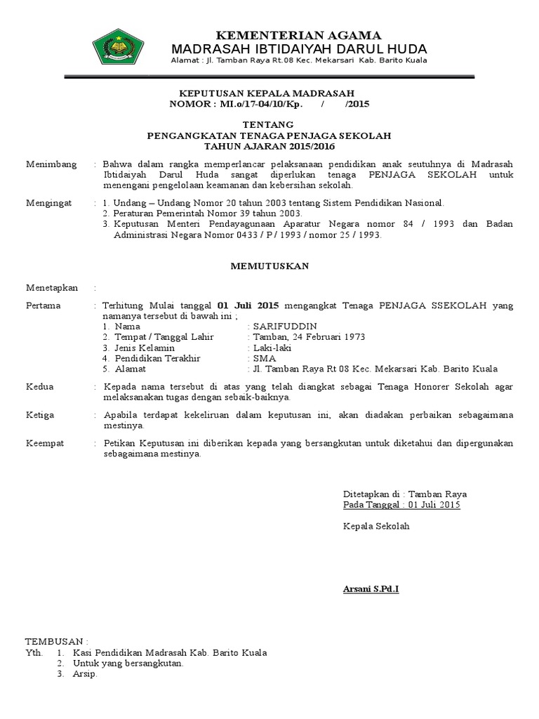 Contoh SK TU Sekolah | PDF