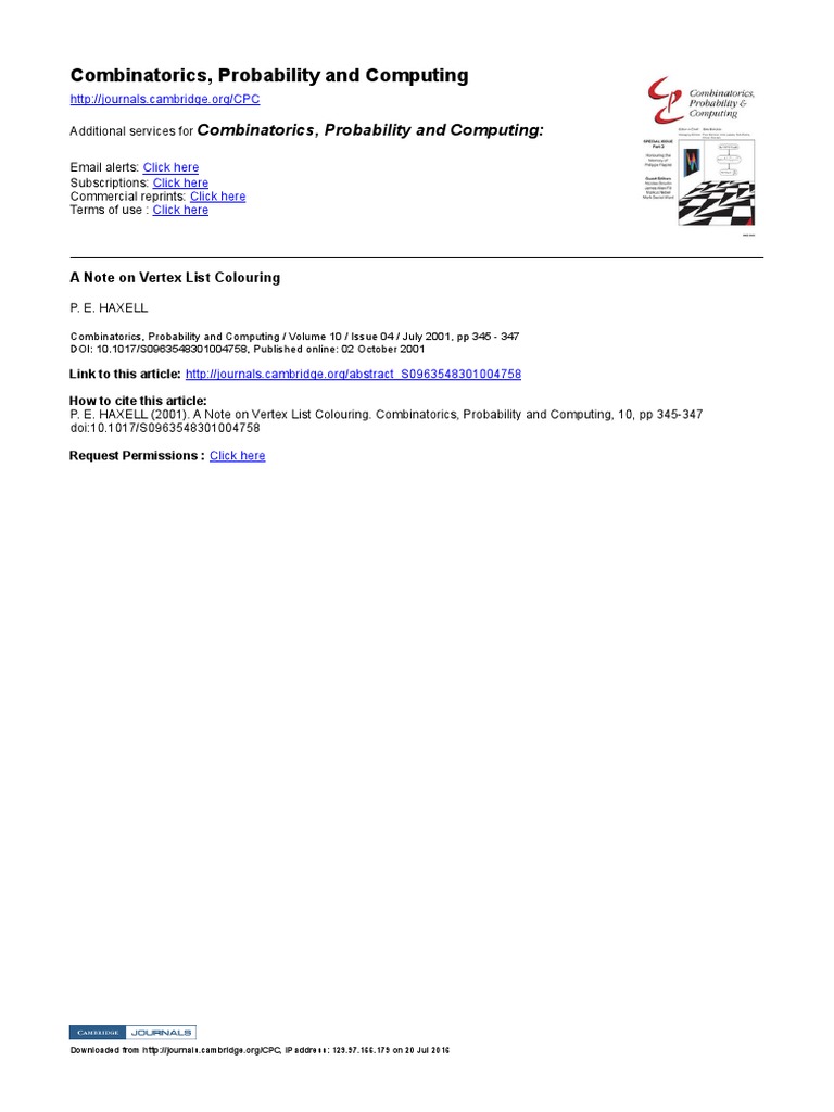 Combinatorics, Probability and Computing | PDF | Vertex (Graph Theory ...