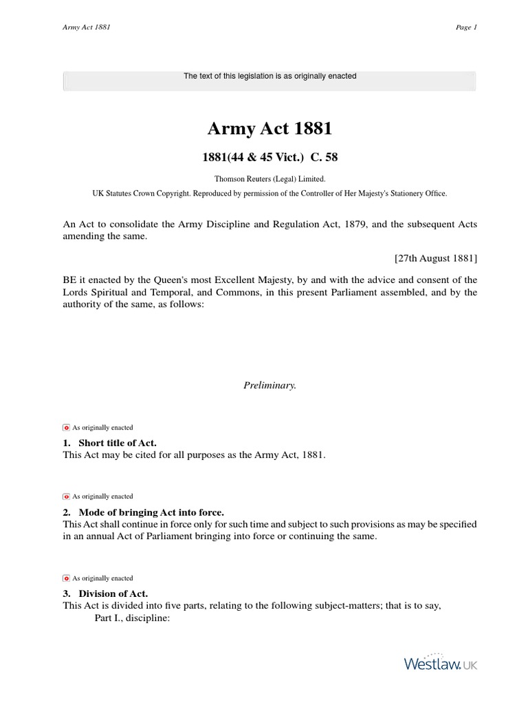 Army Act 1881 | PDF | Military Justice | Court Martial