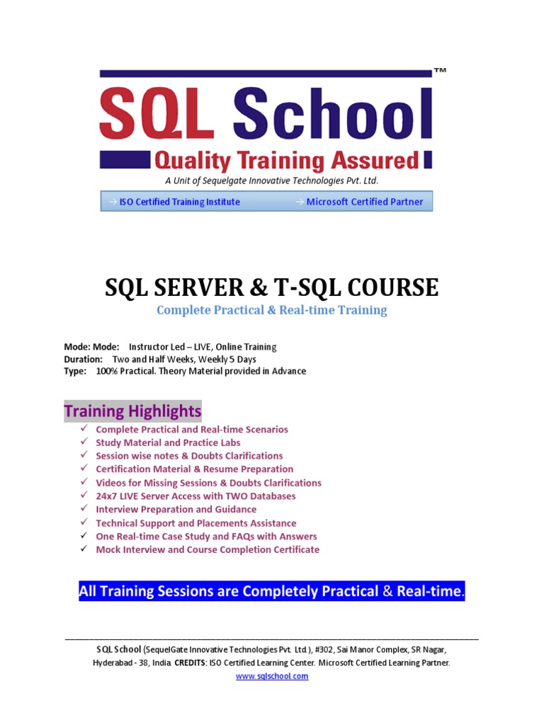 Sql Server Online Training Pdf Database Index Microsoft Sql Server