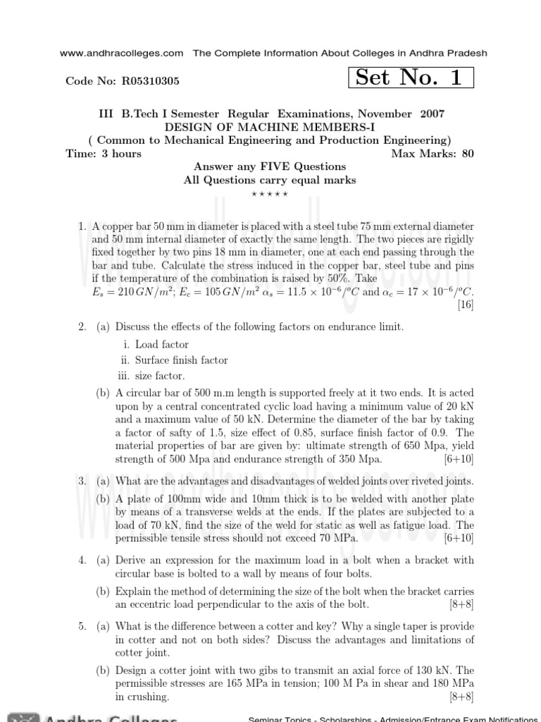 07 r05310305 Design of Machine Members I | PDF | Ultimate Tensile ...