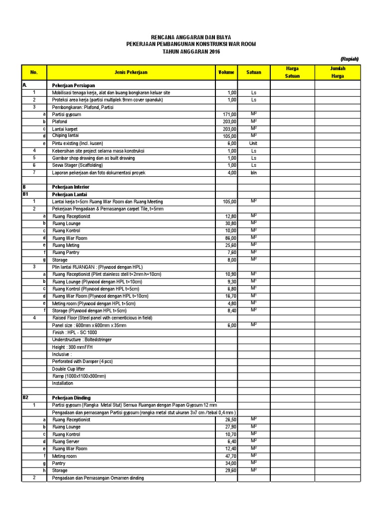 RAB Pekerjaan Interior dan Konstruksi | PDF
