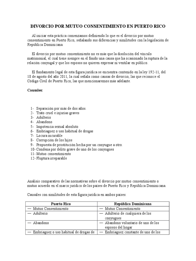Divorcio Por Mutuo Consentimiento en Puerto Rico | PDF | Divorcio ...
