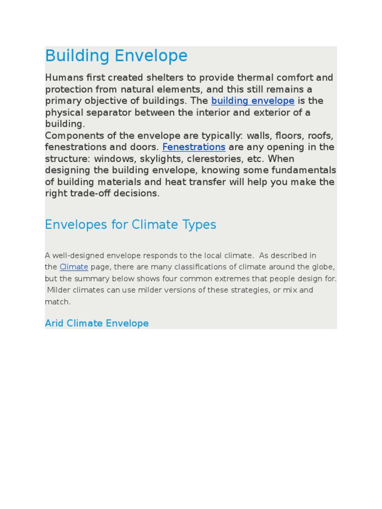 Building Envelope: Envelopes For Climate Types | PDF | Window ...
