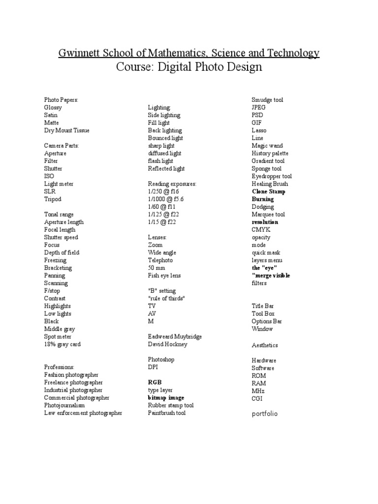 Photography Final Study Guide | PDF | Computers