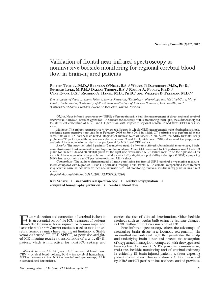 Nirs y CBF Neurosurg Foc 2012 Taussky | PDF | Ct Scan | Hemoglobin