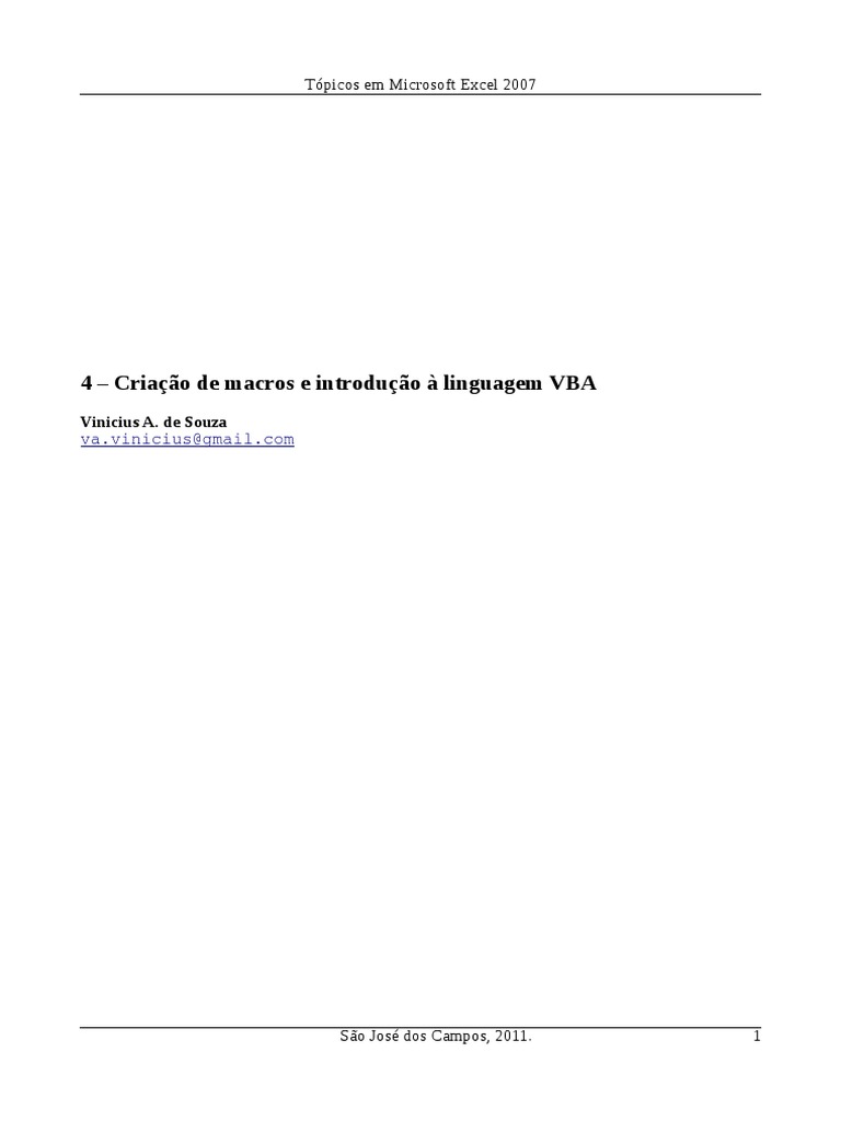 Excel 2007aula4 Vba Pdf Pdf Macro Ciência Da Computação Visual Basic For Applications 8901