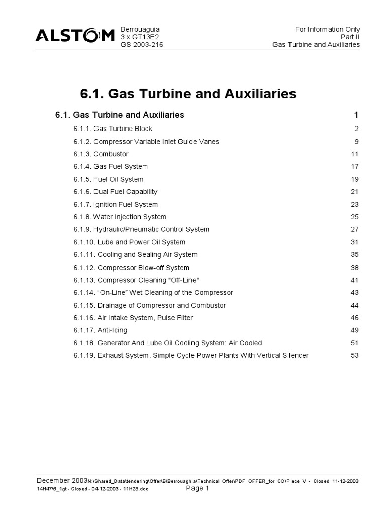 Gas Turbine and Auxiliaries Alstom | PDF | Gas Compressor | Combustion