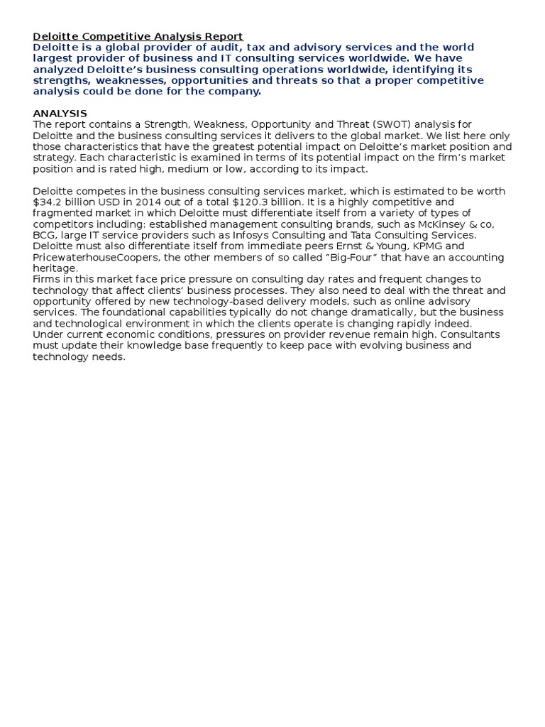 Deloitte SWOT | PDF | Pricewaterhouse Coopers | Risk Management