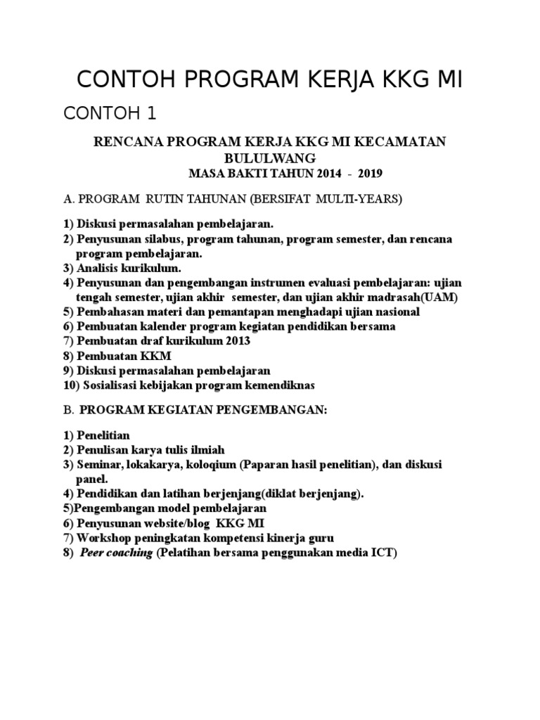 Contoh Program Kerja KKG Mi | PDF