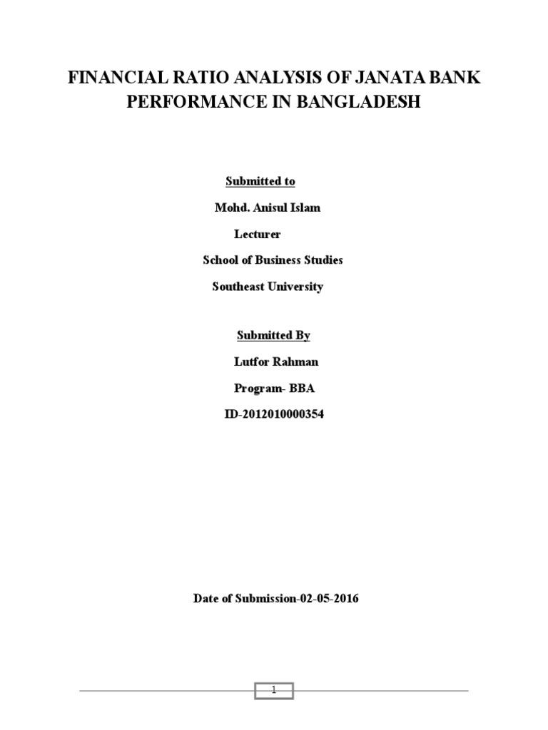 Financial Ratio Analysis of Janata Bank Performance in Bangladesh | PDF ...