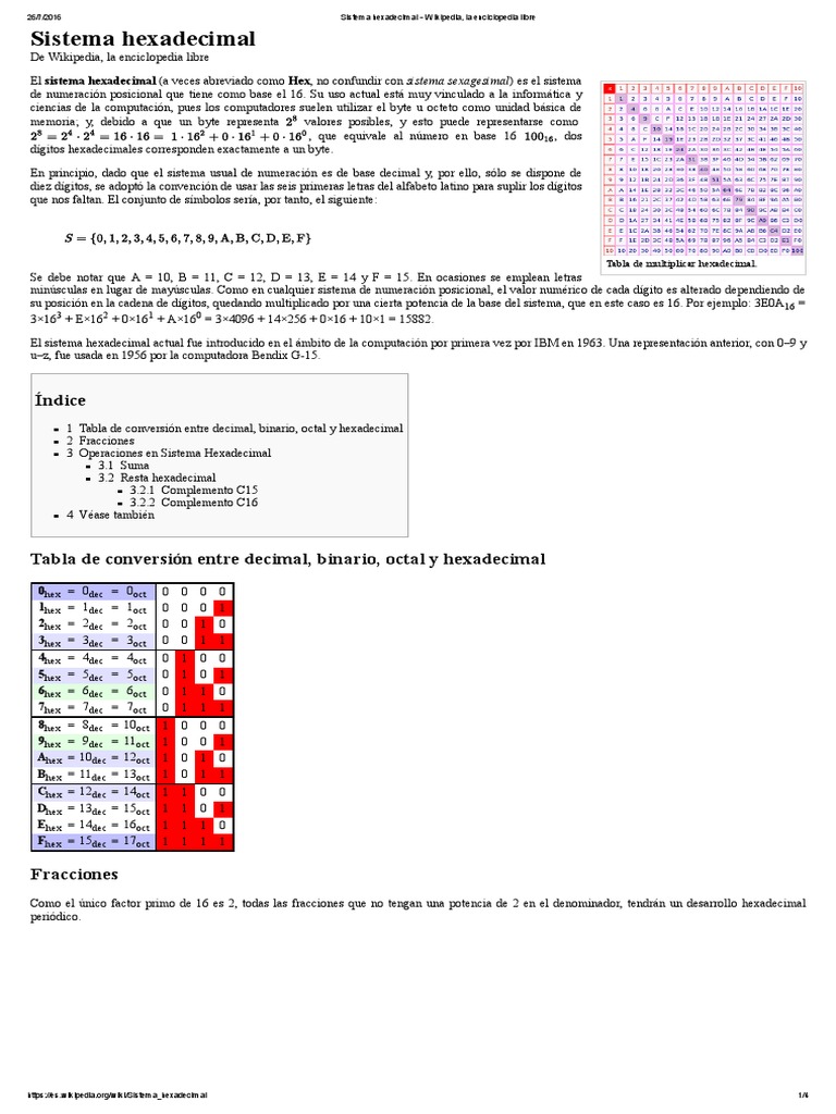 Sistema Hexadecimal en Tabla de Multiplicar | PDF | Notación Matemática ...