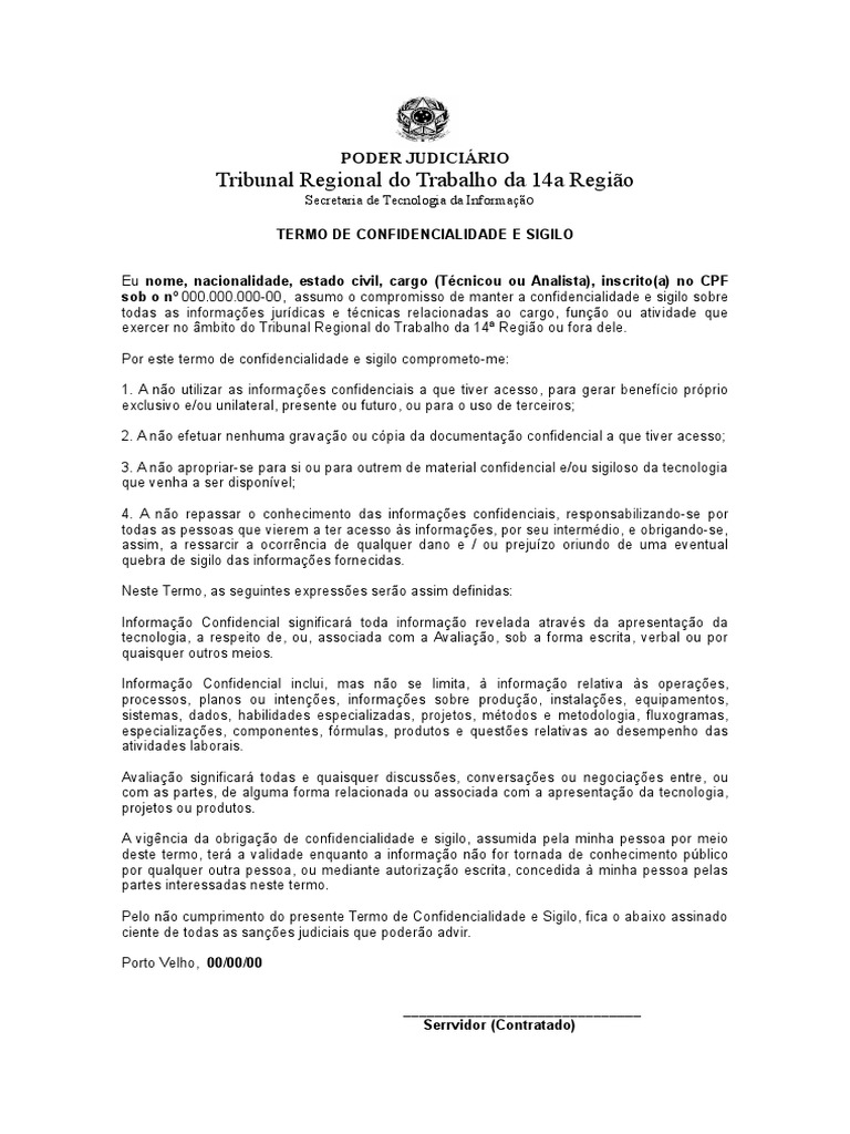 Termo de Sigilo e Confidencialidade | PDF
