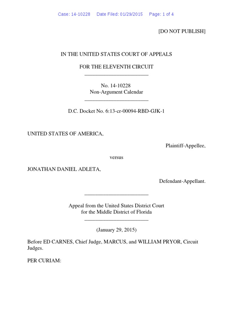 United States v. Jonathan Daniel Adleta, 11th Cir. (2015) | PDF ...