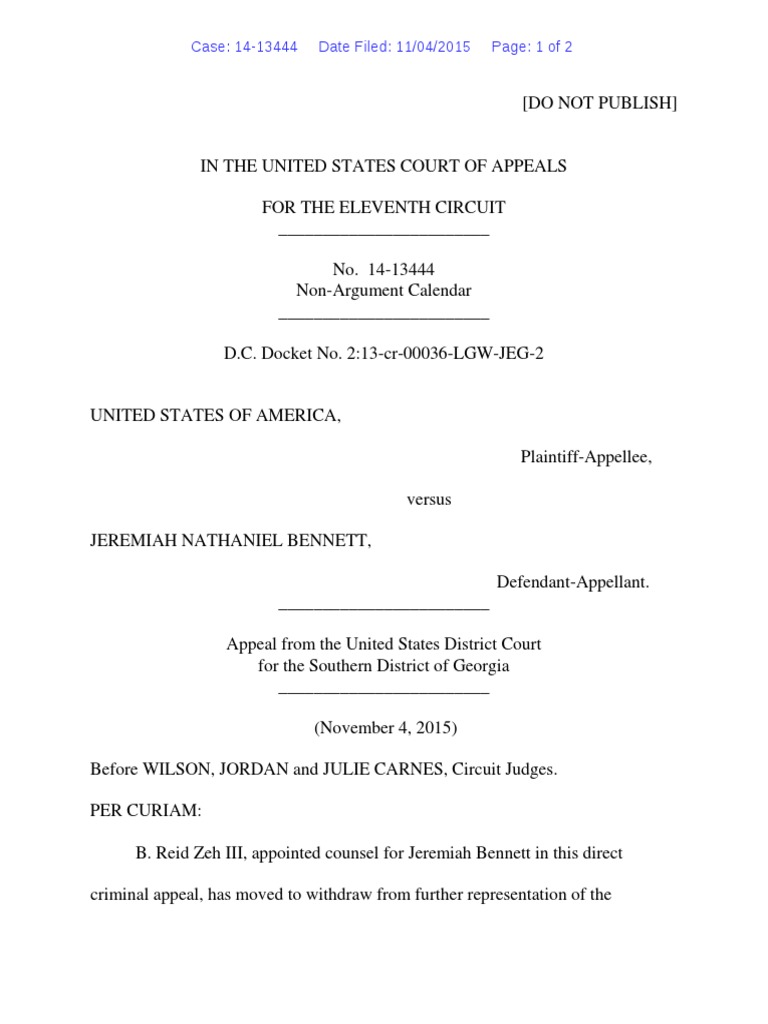 United States v. Jeremiah Nathaniel Bennett, 11th Cir. (2015) | PDF | Law