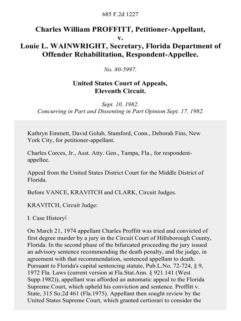 Charles William Proffitt v. Louie L. Wainwright, Secretary, Florida ...