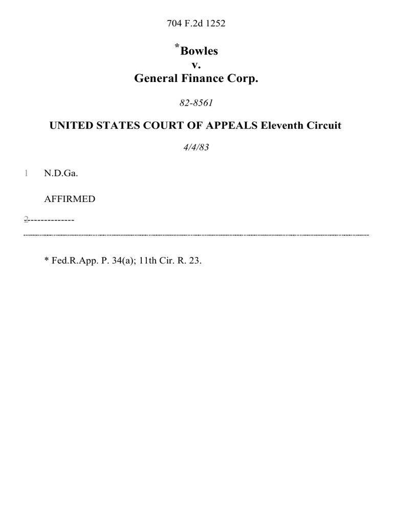 Bowles v. General Finance Corp, 704 F.2d 1252, 11th Cir. (1983) | PDF