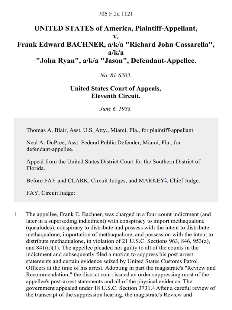 United States v. Frank Edward Bachner, A/K/A "Richard John Cassarella ...