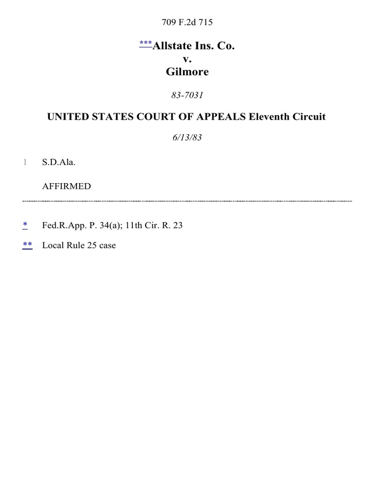 Allstate Ins. Co. v. Gilmore, 709 F.2d 715, 11th Cir. (1983) | PDF